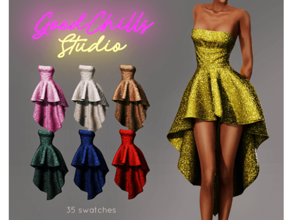 Dress Sequin High Low The Sims 4 | The Sims Book